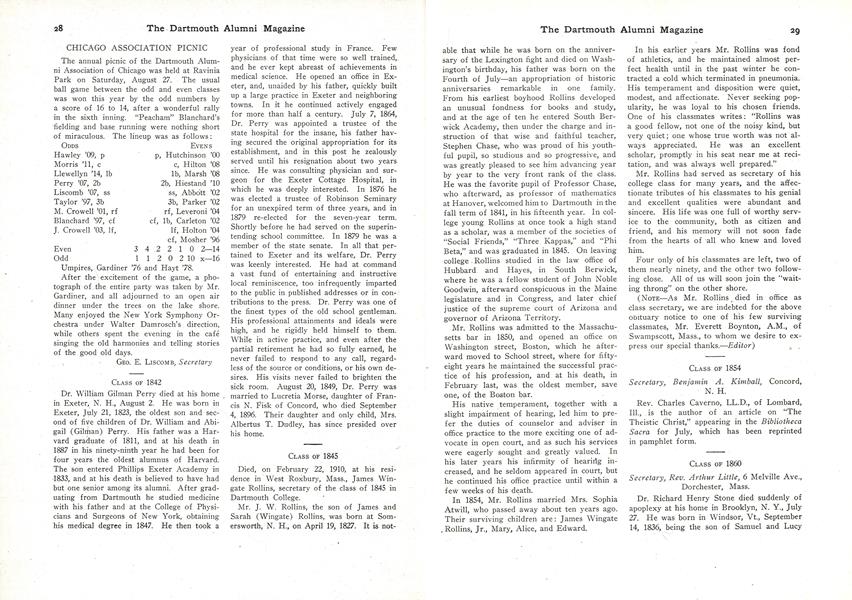 CLASS OF 1854 | Dartmouth Alumni Magazine | November, 1910