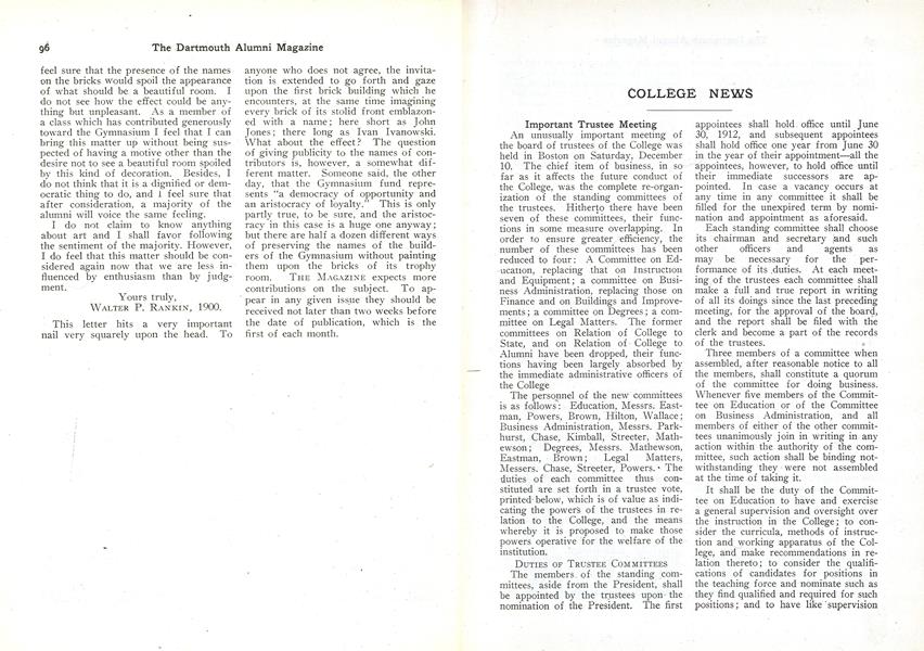 OTHER! TRUSTEE ACTION | Dartmouth Alumni Magazine | January, 1911