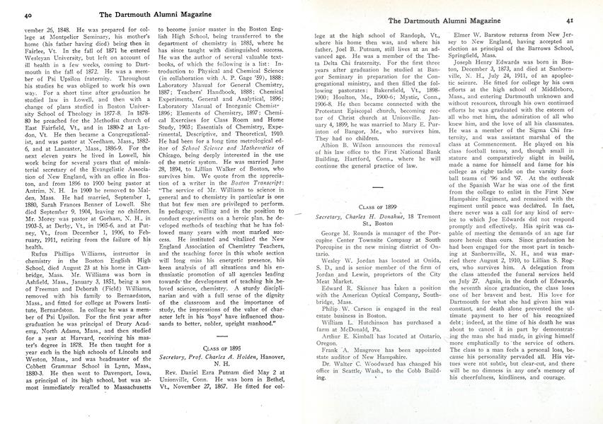 CLASS OF 1899 | Dartmouth Alumni Magazine | November, 1911