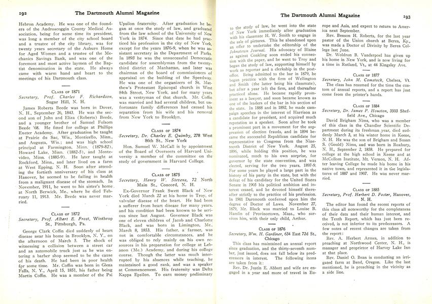 CLASS OF 1874 | Dartmouth Alumni Magazine
