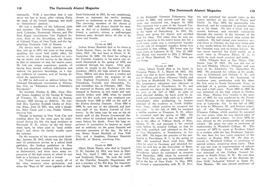 CLASS OF 1864 | Dartmouth Alumni Magazine | January, 1914