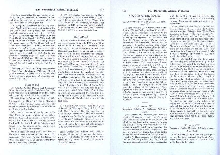 CLASS OF 1867 | Dartmouth Alumni Magazine | January 1918