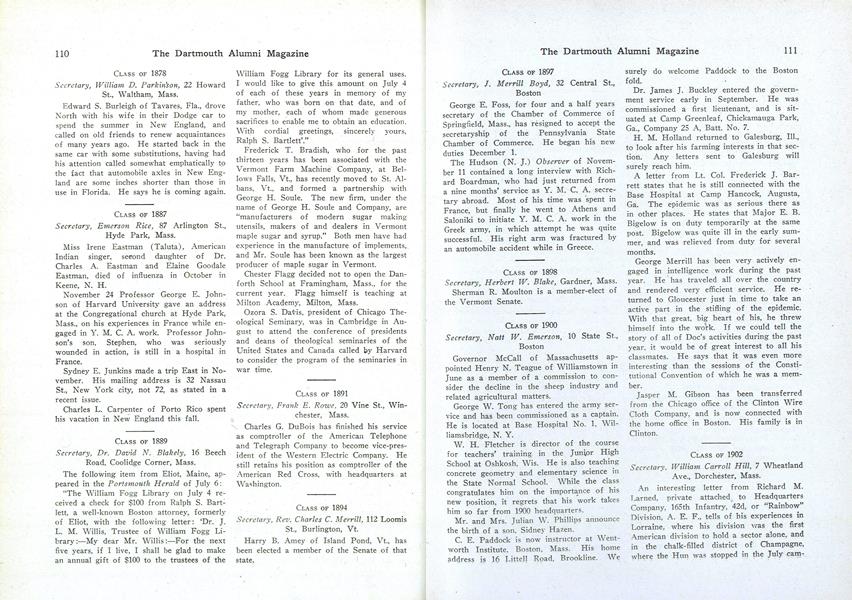 CLASS OF 1887 | Dartmouth Alumni Magazine | December 1918