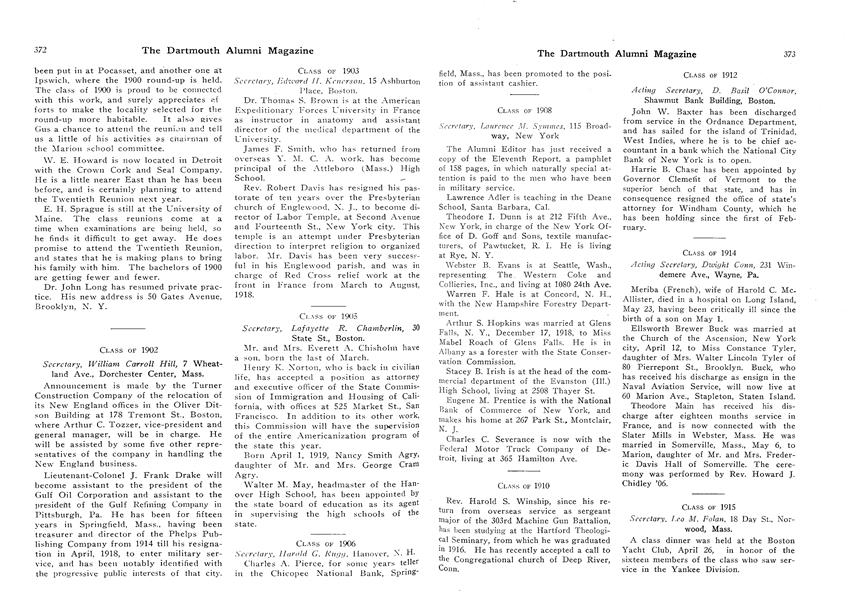 CLASS OF 1906 | Dartmouth Alumni Magazine | May 1919