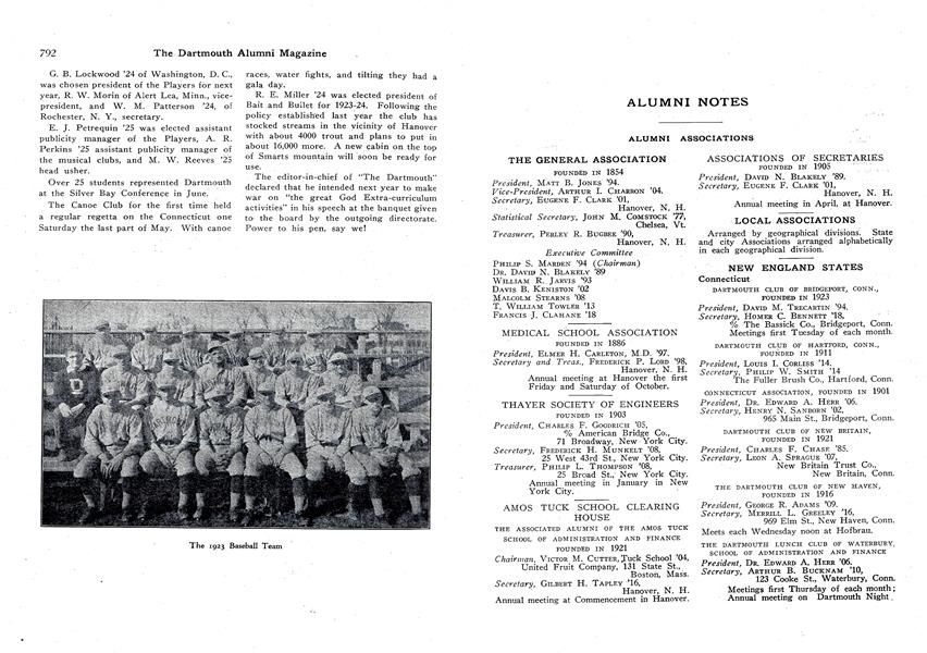 THE GENERAL ASSOCIATION | Dartmouth Alumni Magazine | August, 1923