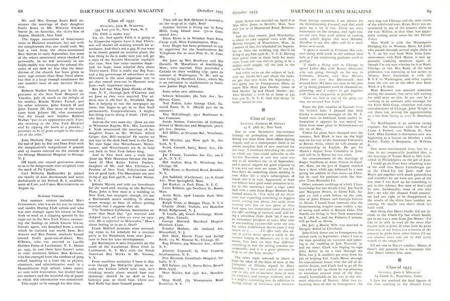 Class of 1933 | Dartmouth Alumni Magazine | October 1935