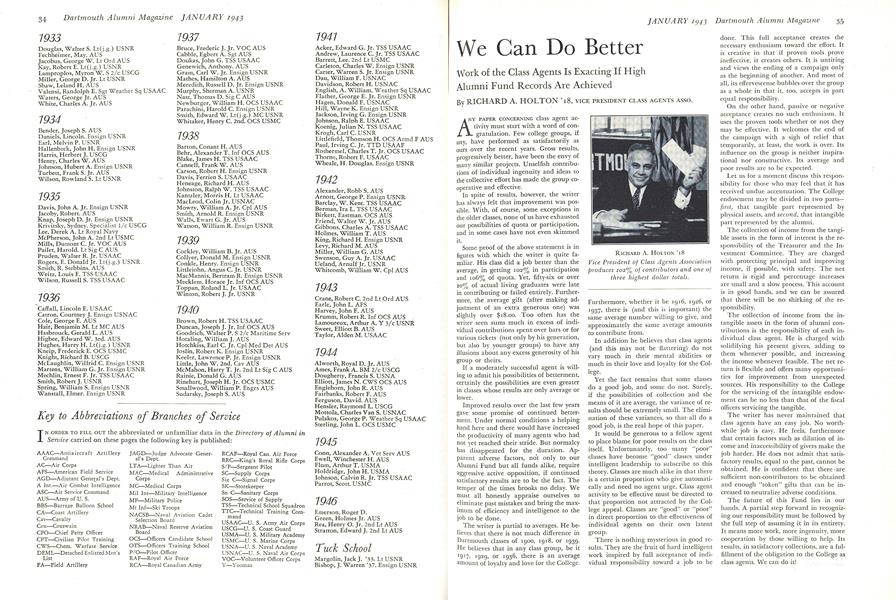 We Can Do Better | Dartmouth Alumni Magazine | January 1943