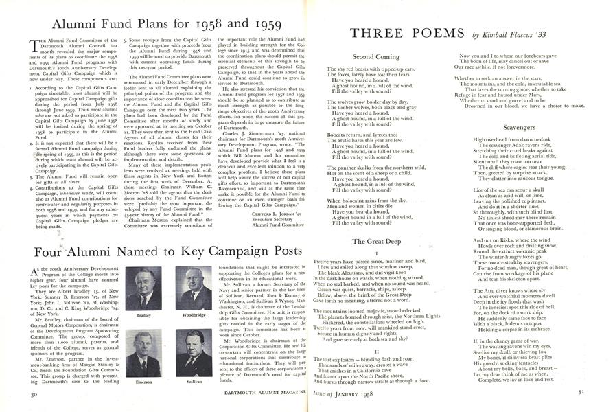 THREE POEMS | Dartmouth Alumni Magazine | January 1958