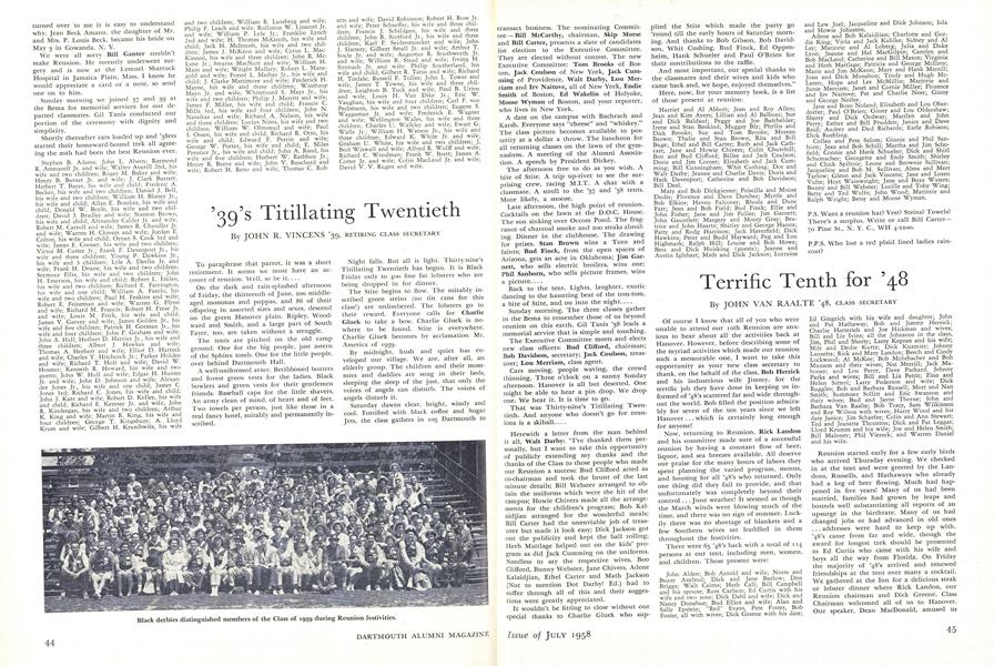 '39's Titillating Twentieth | Dartmouth Alumni Magazine | July 1958