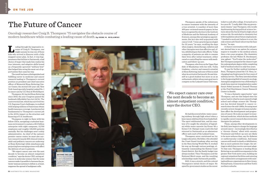 The Future of Cancer | Dartmouth Alumni Magazine | JANUARY | FEBRUARY 2016