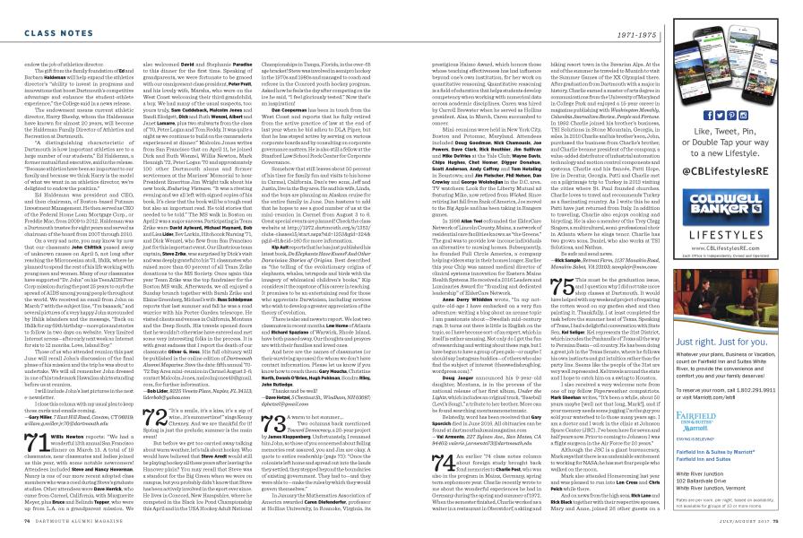 1972 | Dartmouth Alumni Magazine | JULY | AUGUST 2017