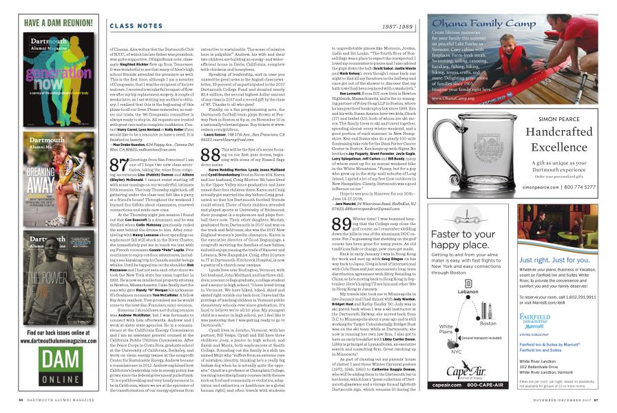 1989 | Dartmouth Alumni Magazine | NOVEMBER | DECEMBER 2017