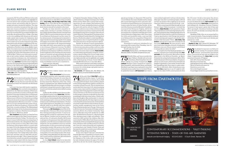1972 | Dartmouth Alumni Magazine | SEPTEMBER | OCTOBER 2018