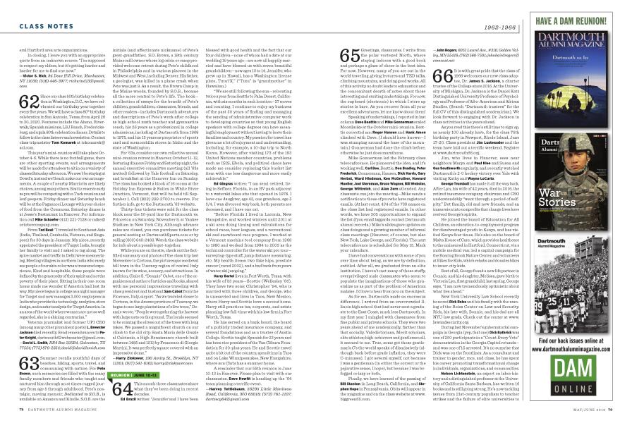 1966 | Dartmouth Alumni Magazine | MAY | JUNE 2019