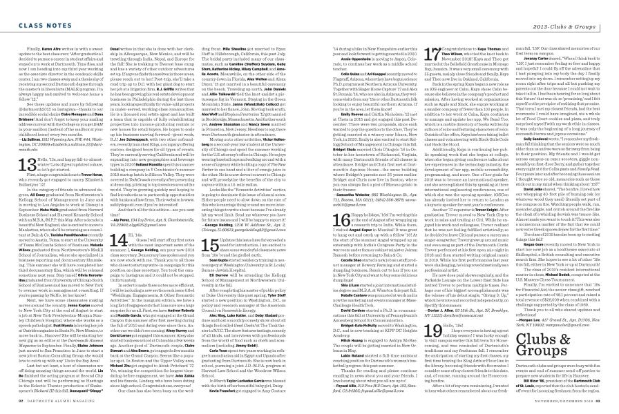 Clubs & Groups | Dartmouth Alumni Magazine | NOVEMBER | DECEMBER 2019