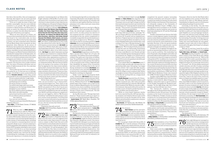 1972 | Dartmouth Alumni Magazine | SEPTEMBER | OCTOBER 2020