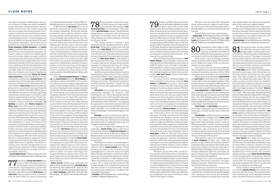 1981 | Dartmouth Alumni Magazine | SEPTEMBER | OCTOBER 2020