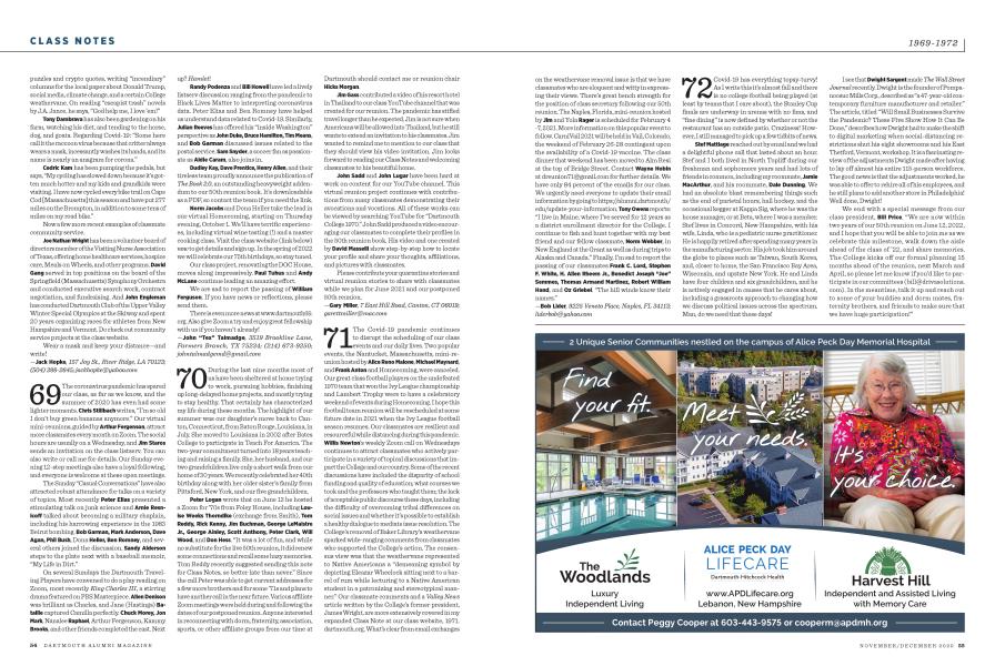 1972 | Dartmouth Alumni Magazine | NOVEMBER | DECEMBER 2020
