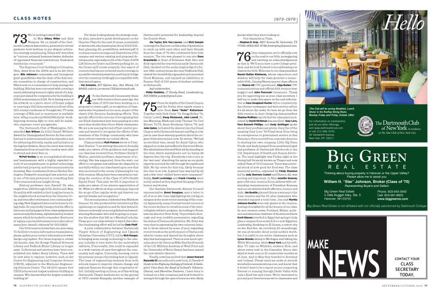 1973 | Dartmouth Alumni Magazine | SEPTEMBER | OCTOBER 2022