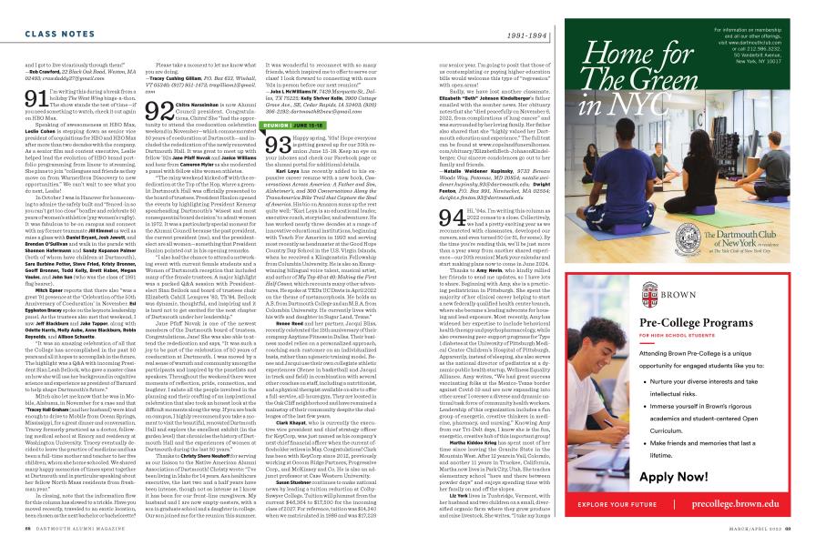 1994 | Dartmouth Alumni Magazine | MARCH/APRIL 2023